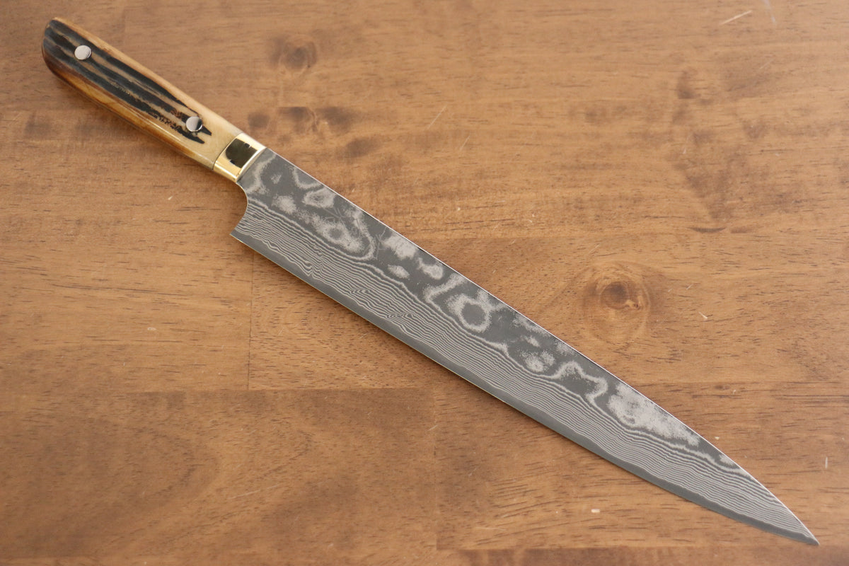 Takeshi Saji VG10 Black Damascus Sujihiki 270mm Brown Cow Bone Handle ...